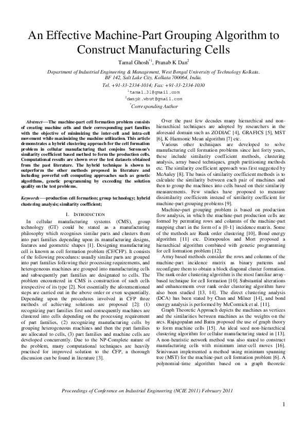 Pdf An Effective Machine Part Grouping Algorithm To Construct