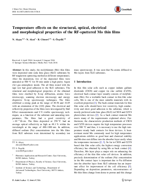 (PDF) Temperature effects on the structural, optical, electrical and morphological properties of ...