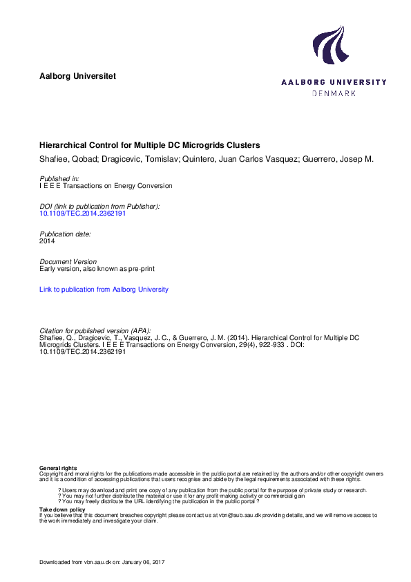(PDF) Hierarchical Control for Multiple DC-Microgrids Clusters