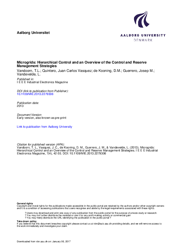 (PDF) Microgrids: Hierarchical Control and an Overview of the Control and Reserve Management ...