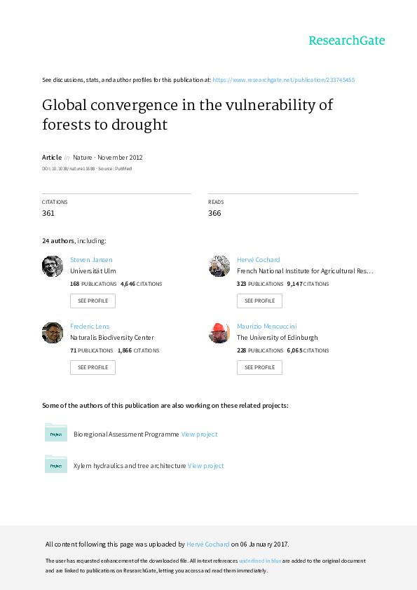 (PDF) Global convergence in the vulnerability of forests to drought