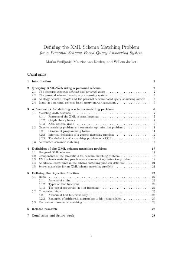 Pdf Defining The Xml Schema Matching Problem For A Personal Schema Based Query Answering