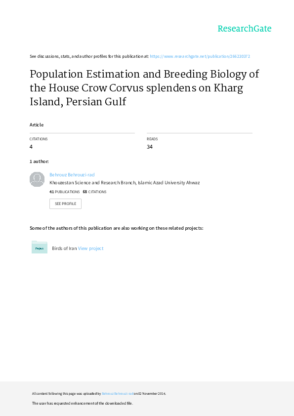 (PDF) Population Estimation and Breeding Biology of the House Crow ...