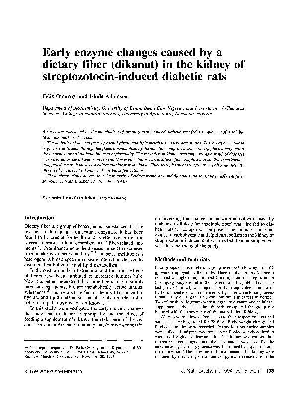 (PDF) Early enzyme changes caused by a dietary fiber (dikanut) in the ...