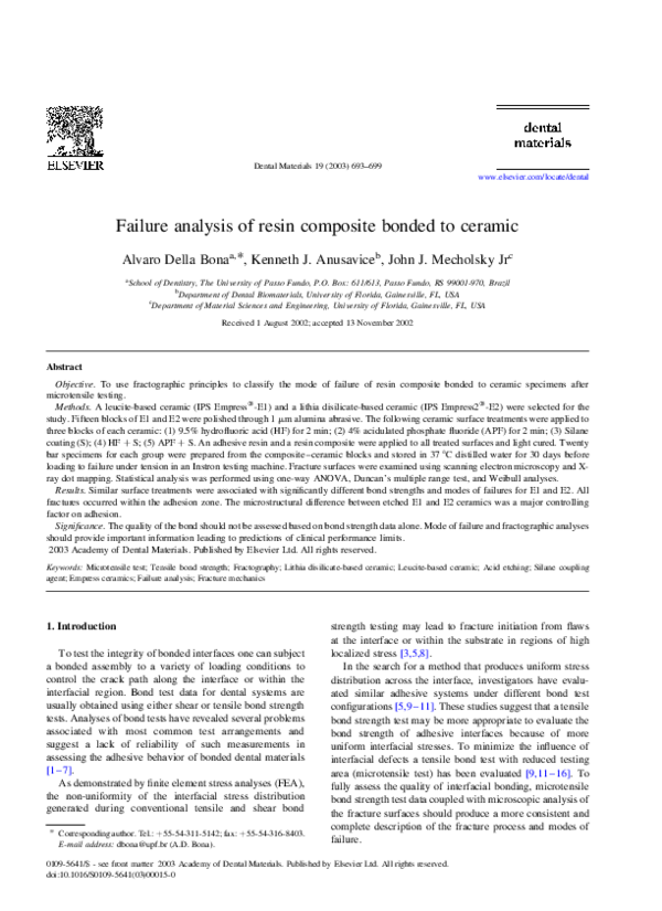 (PDF) Failure analysis of resin composite bonded to ceramic