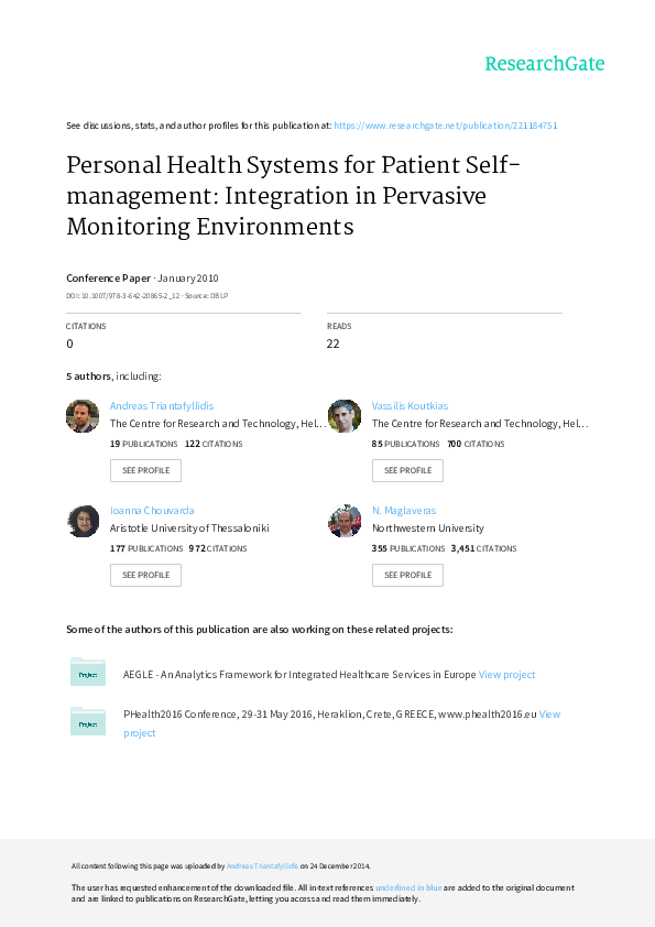 (PDF) Personal Health Systems for Patient Self-management: Integration ...