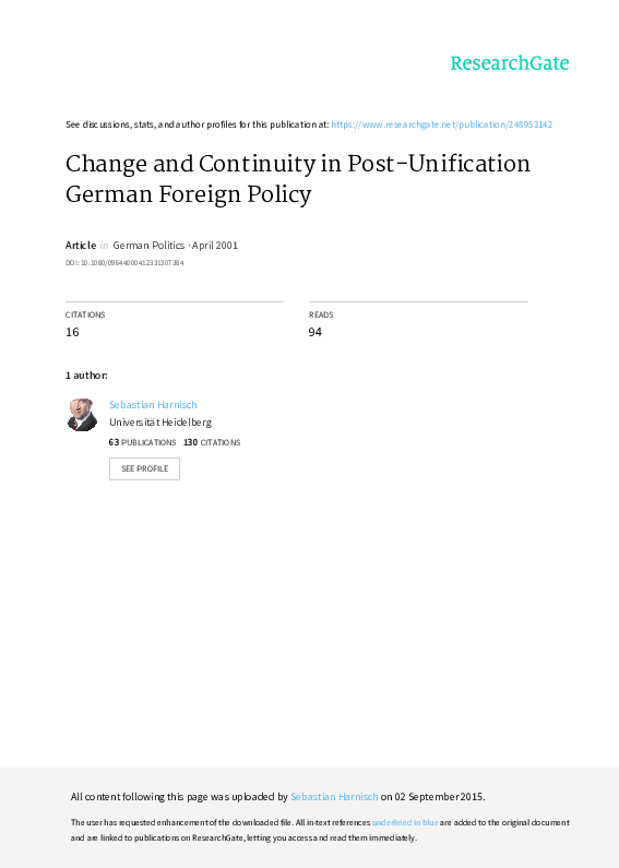 (PDF) Change and continuity in post-unification German foreign policy