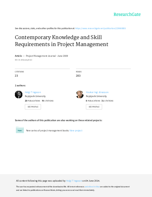 (PDF) Contemporary knowledge and skill requirements in project ...