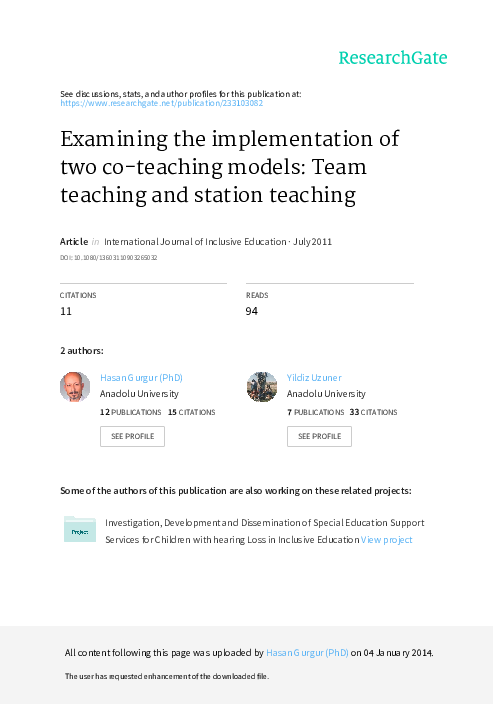(PDF) Examining the implementation of two co‐teaching models: team ...