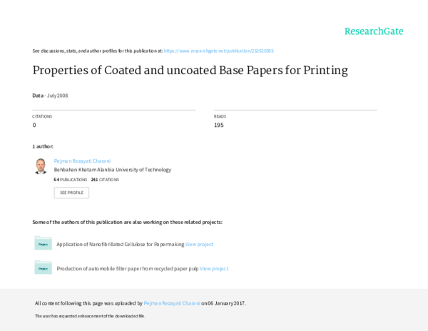 (PDF) Properties of Coated and uncoated Base Papers for Printing