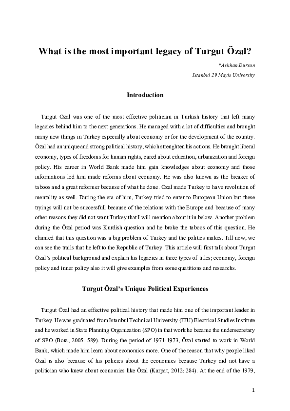 (PDF) What is the most important legacy of Turgut Özal?