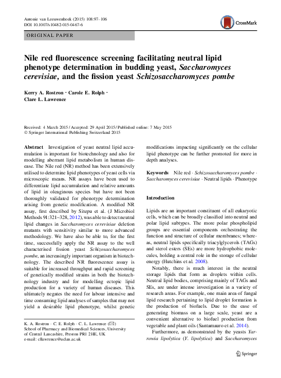 (PDF) Nile red fluorescence screening facilitating neutral lipid ...