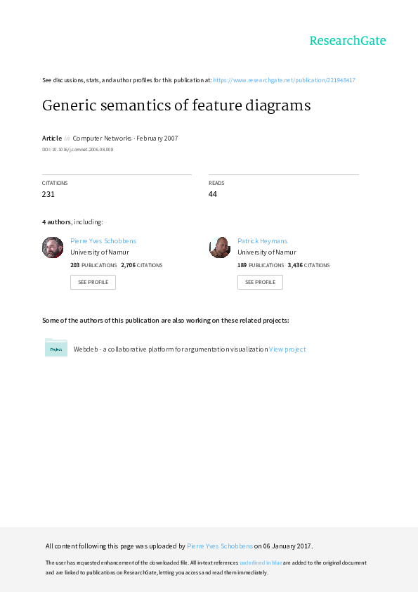 (PDF) Generic semantics of feature diagrams