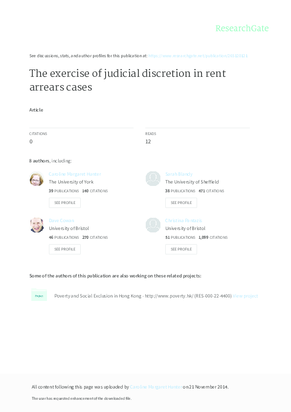 (PDF) The exercise of judicial discretion in rent arrears cases