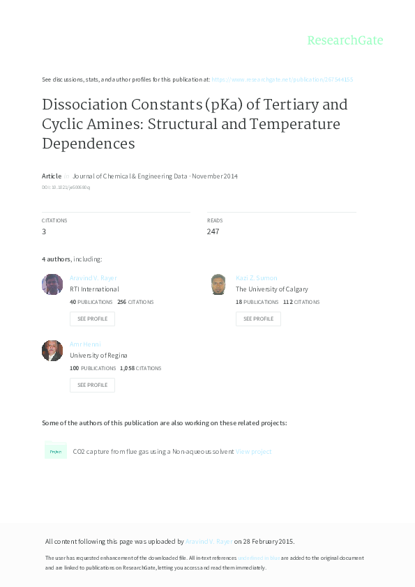 (PDF) Dissociation Constants (p K a ) of Tertiary and Cyclic Amines ...