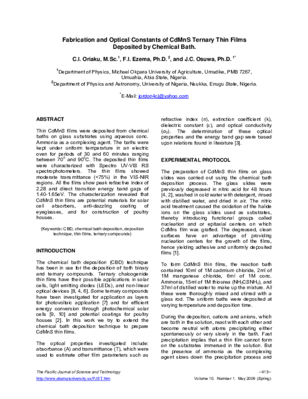 (PDF) Fabrication and Optical Constants of CdMnS Ternary Thin Films ...