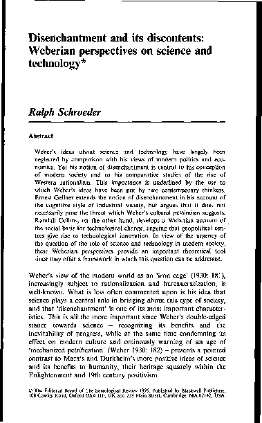 (PDF) Disenchantment and its discontents: Weberian perspectives on ...