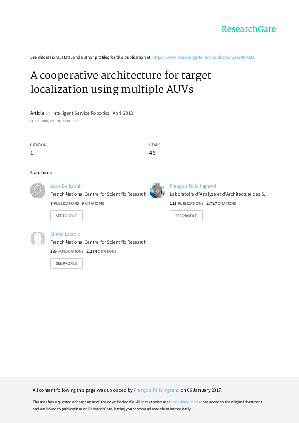 (PDF) A cooperative architecture for target localization using underwater vehicles