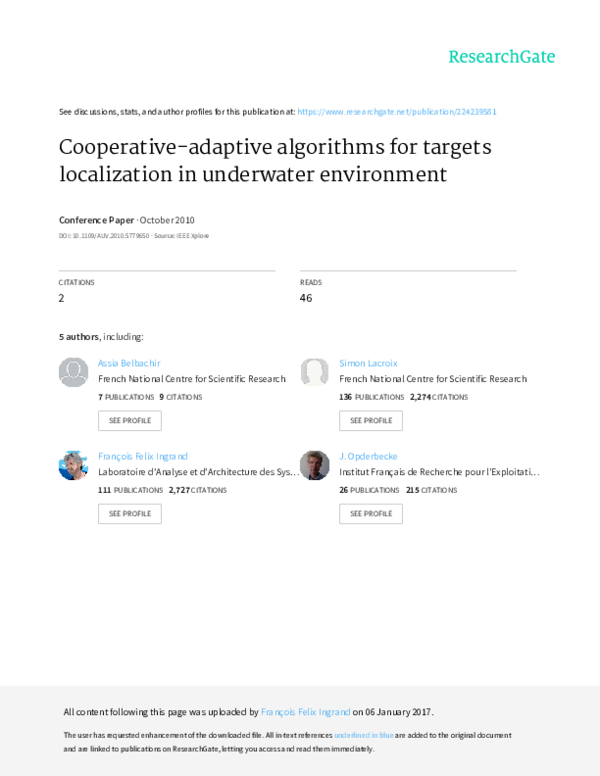 (PDF) Cooperative-adaptive algorithms for targets localization in underwater environment