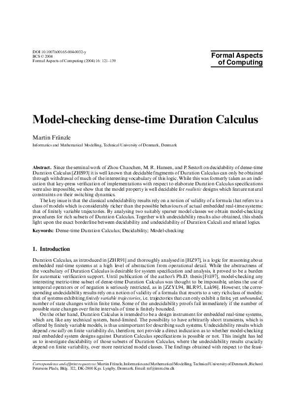 (PDF) Model-checking dense-time duration calculus