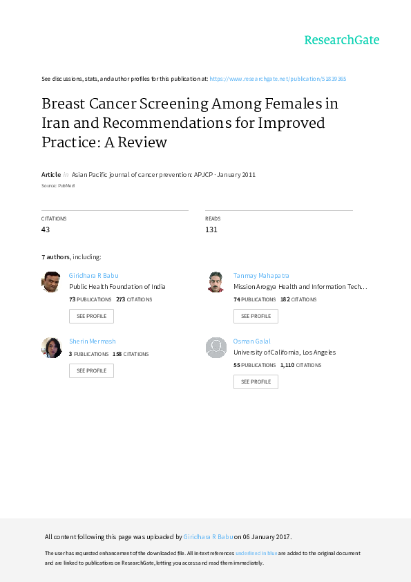 (PDF) Breast cancer screening among females in Iran and recommendations ...