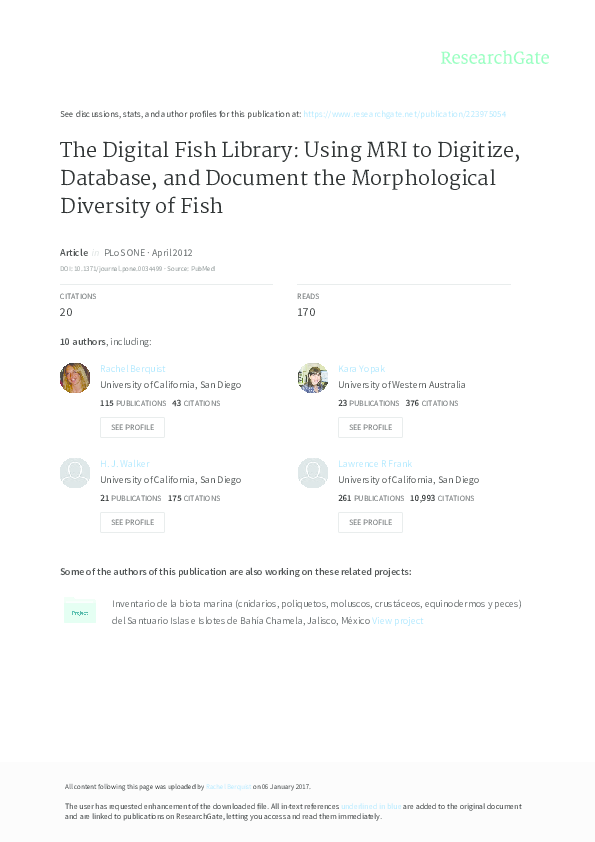 (PDF) The Digital Fish Library: Using MRI to Digitize, Database, and ...