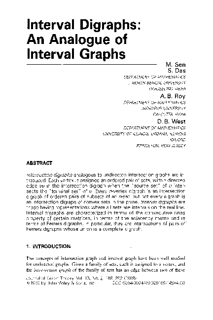 (PDF) Interval digraphs: an analogue of interval graphs