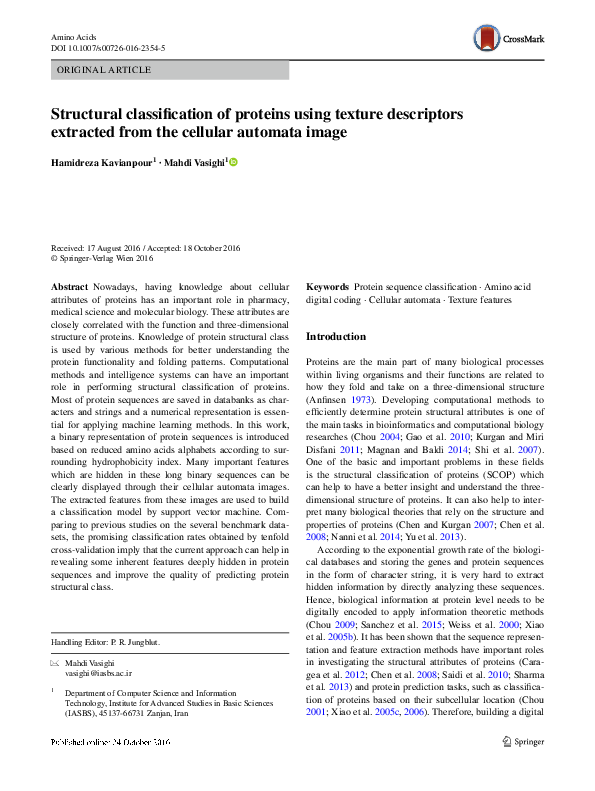(PDF) Structural classification of proteins using texture descriptors extracted from the ...