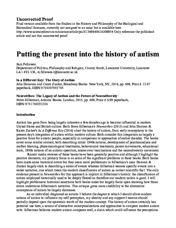 (PDF) Putting the present into the history of autism