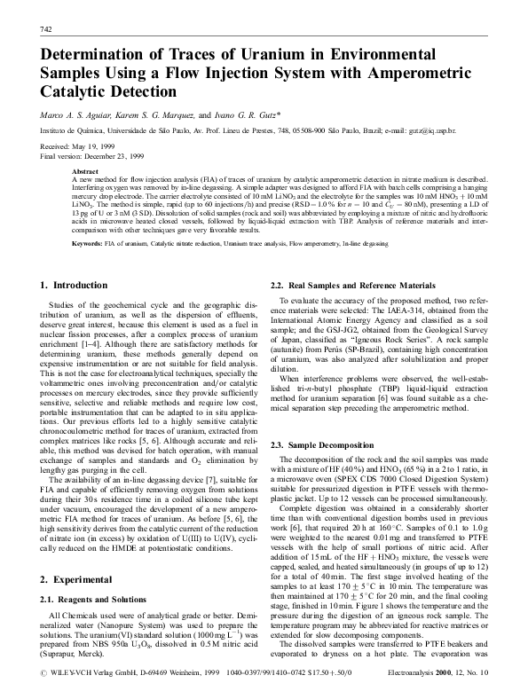 Pdf Determination Of Traces Of Uranium In Environmental Samples Using A Flow Injection System