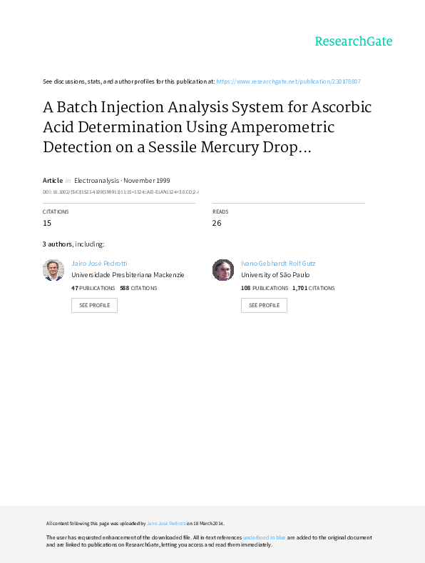 Pdf A Batch Injection Analysis System For Ascorbic Acid Determination