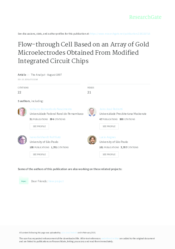 Pdf Flow Through Cell Based On An Array Of Gold Microelectrodes Obtained From Modified