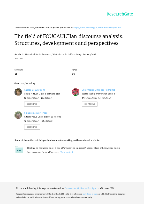 (PDF) The field of Foucaultian discourse analysis: Structures ...
