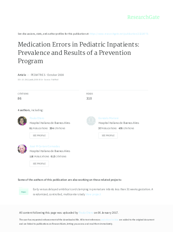 (PDF) Medication errors in pediatric inpatients: prevalence and results ...