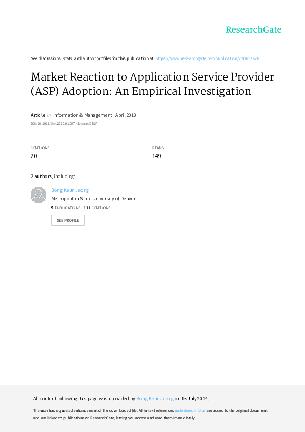 (PDF) Market reaction to application service provider (ASP) adoption ...