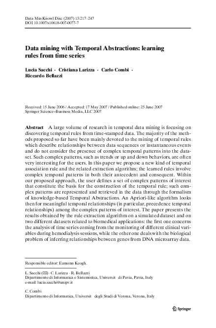 (PDF) Data mining with Temporal Abstractions: learning rules from time ...