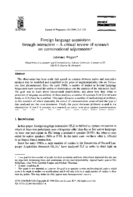 (PDF) Foreign language acquisition through interaction--A critical ...