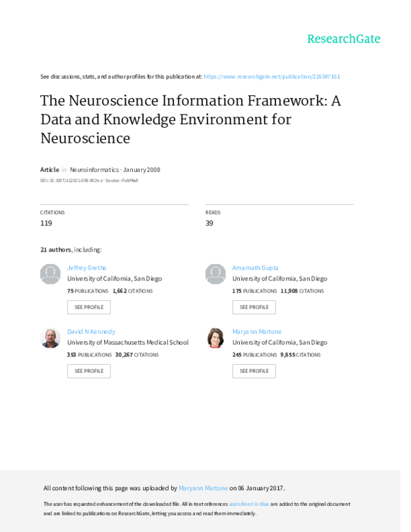 (PDF) The neuroscience information framework: a data and knowledge ...