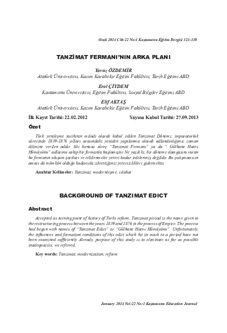 (PDF) TANZİMAT FERMANI'NIN ARKA PLANI (BACKGROUND OF TANZIMAT EDICT)