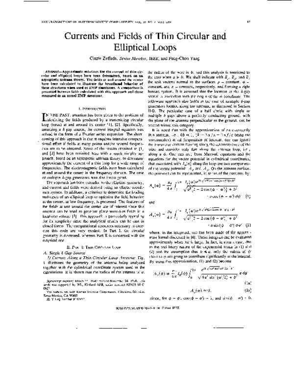 (PDF) Currents and fields of thin circular and elliptical loops