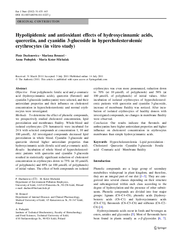 (PDF) Hypolipidemic and antioxidant effects of hydroxycinnamic acids ...