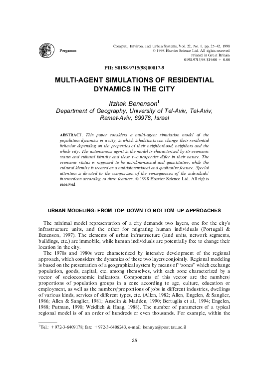 (PDF) Multi-agent simulations of residential dynamics in the city