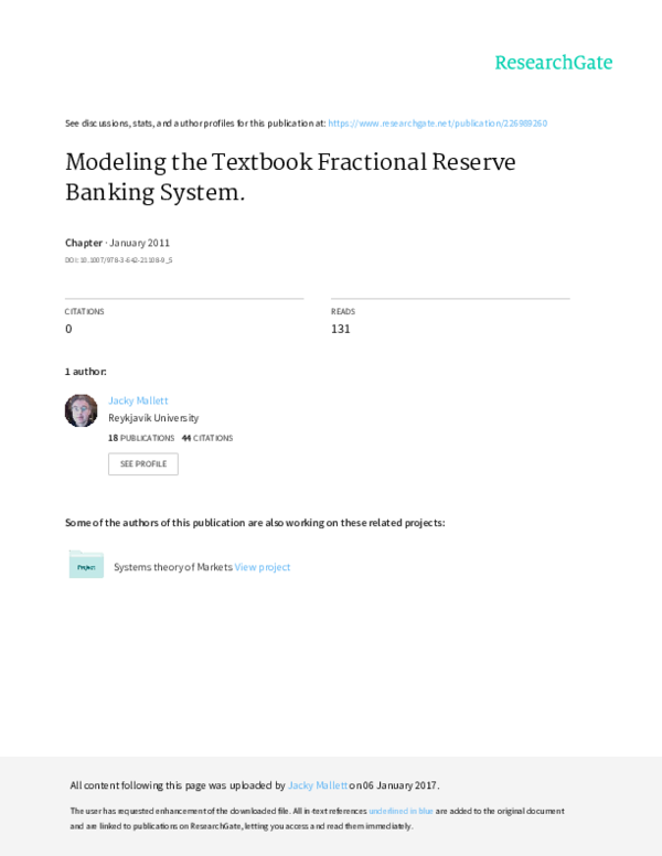 (PDF) Modeling the Textbook Fractional Reserve Banking System.