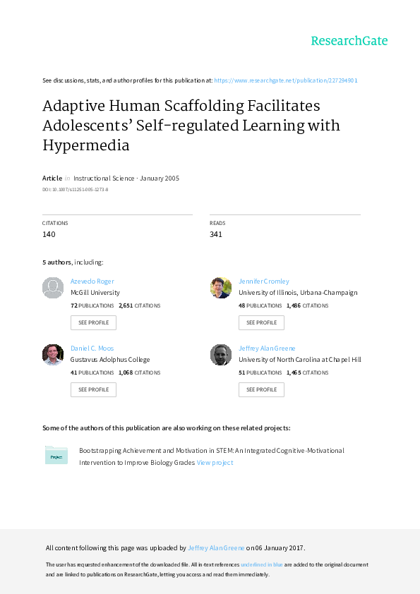 (PDF) Adaptive human scaffolding facilitates adolescents' self ...