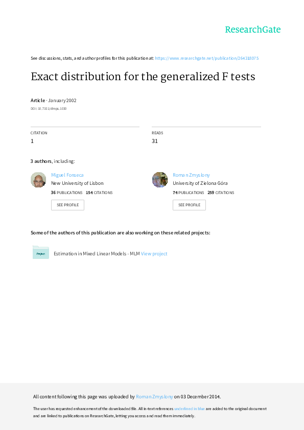 (PDF) Exact distribution for the generalized F tests