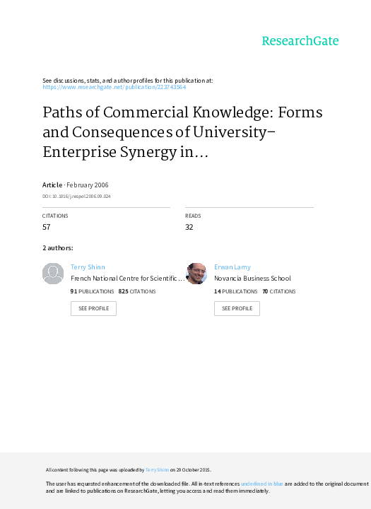 (PDF) Paths of commercial knowledge: Forms and consequences of ...