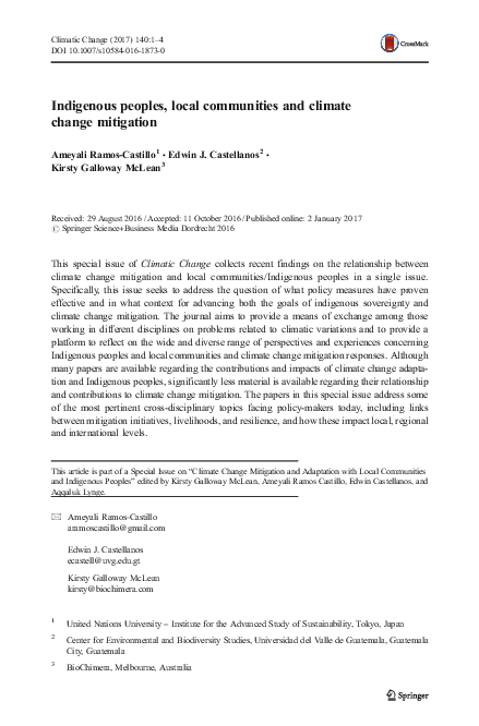 (PDF) Indigenous peoples, local communities and climate change mitigation (PDF) Indigenous peoples, local communities and climate change mitigation