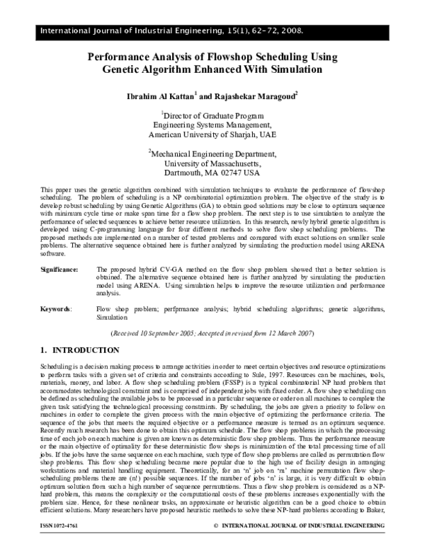 (PDF) Performance Analysis of Flowshop Scheduling Using Genetic Algorithm Enhanced with Simulation