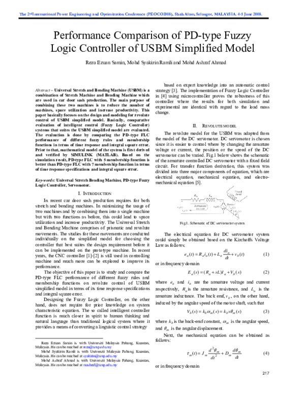 Pdf Performance Comparison Of Pd Type Fuzzy Logic Controller Of Usbm Simplified Model