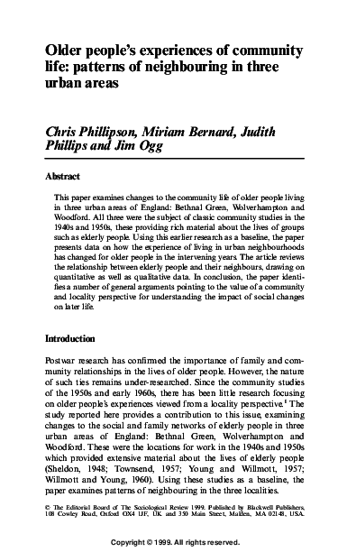 (PDF) Older people's experiences of community life: patterns of ...